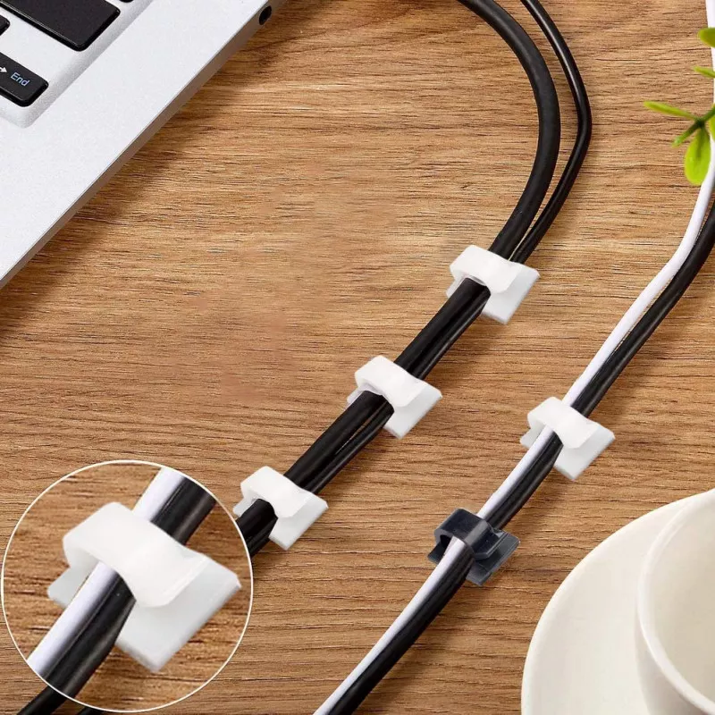 INF Samolepící držák kabelu Balení 50ks bílých kabelových příchytek